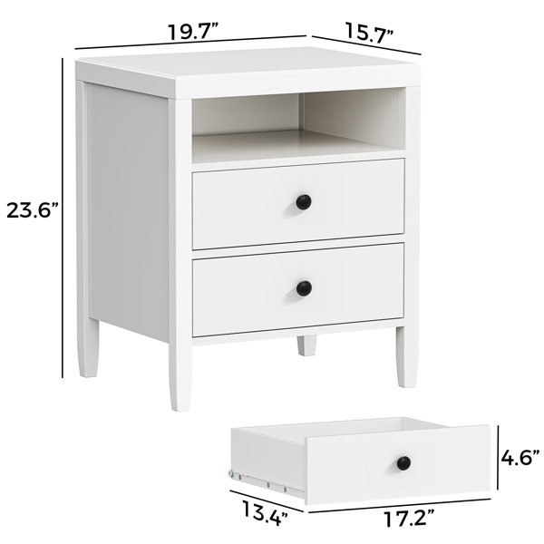 Red Barrel Studio® Mahle Bedroom Nightstand, Wood Night Stand, Bedside Table with 2 Drawers, End ...